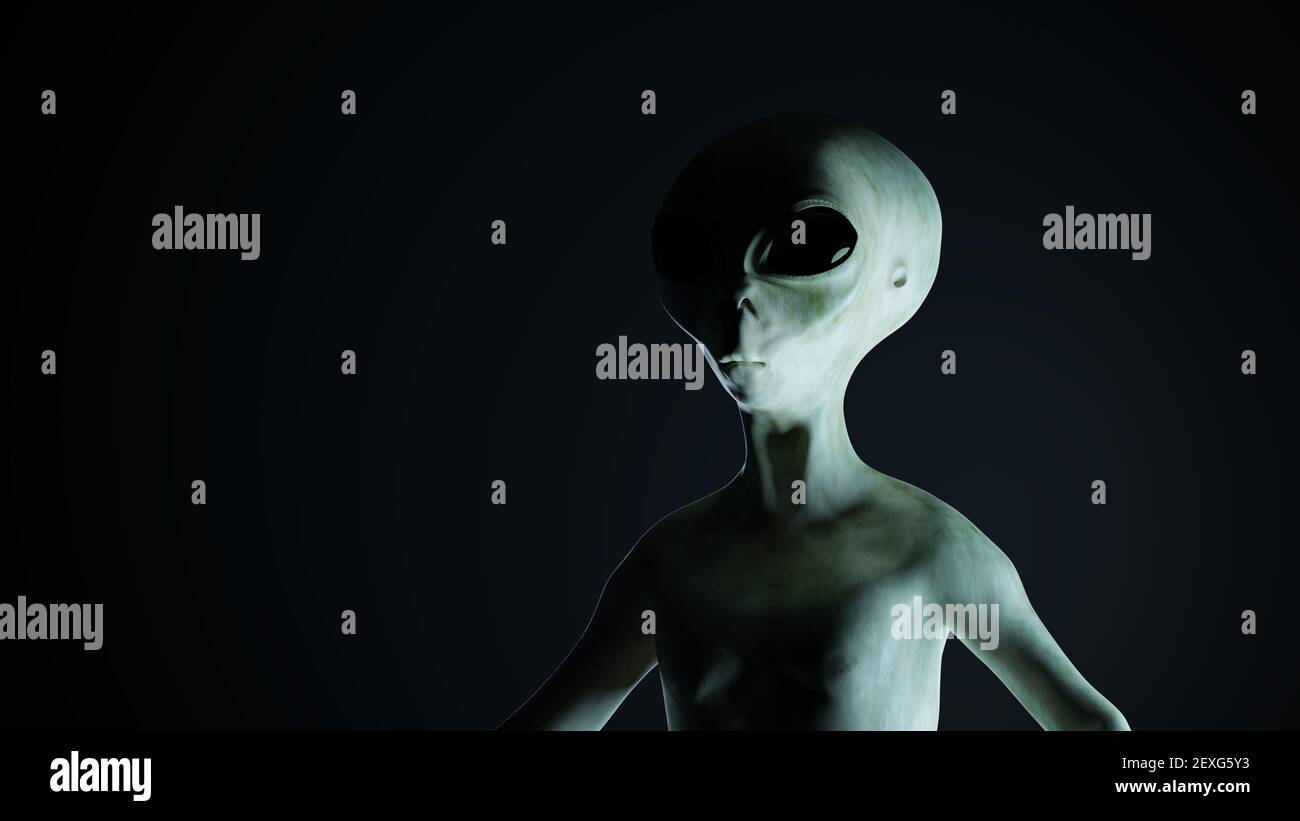 Spooky humanoid alien on black background. 3D rendered illustration ...