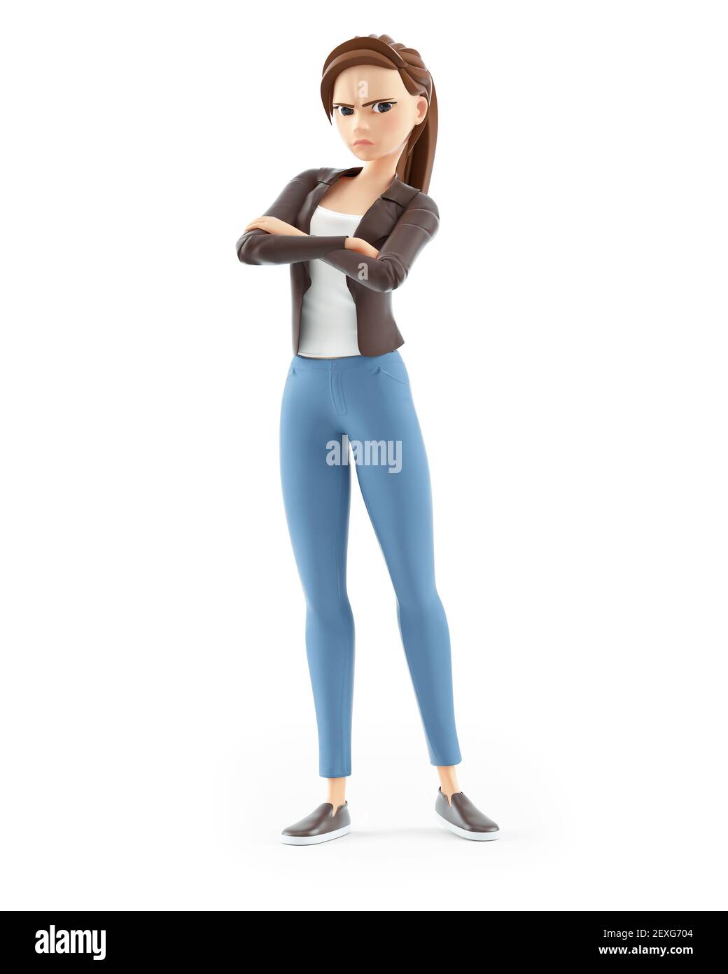3d angry cartoon woman arms crossed, illustration isolated on white ...
