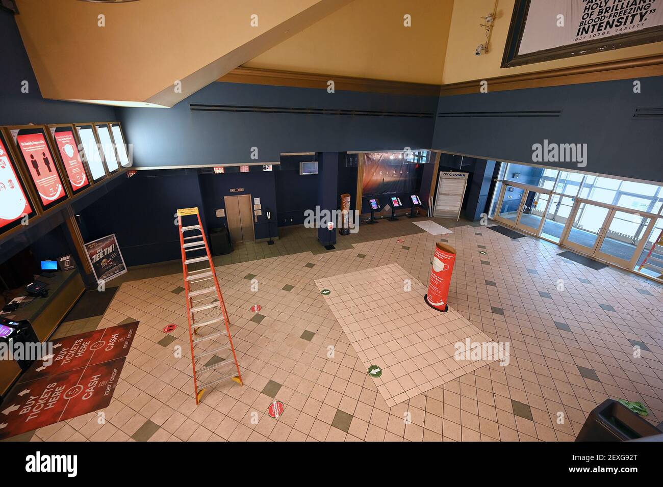 New York, USA. 04th Mar, 2021. Final preparations are made inside AMC ...