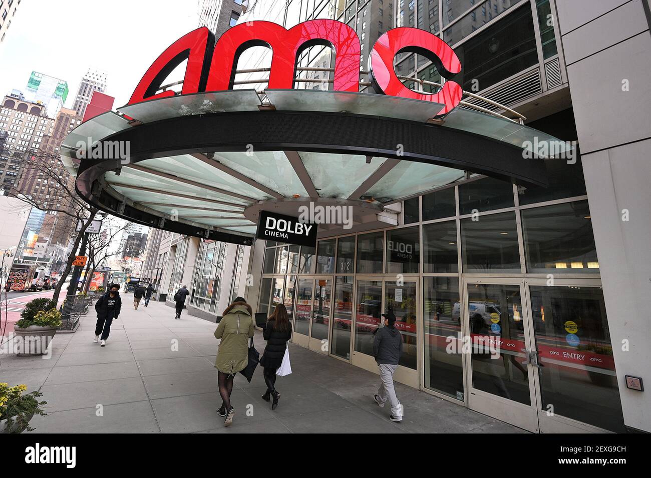 New York, USA. 04th Mar, 2021. Exterior view of AMC 34th Street as ...