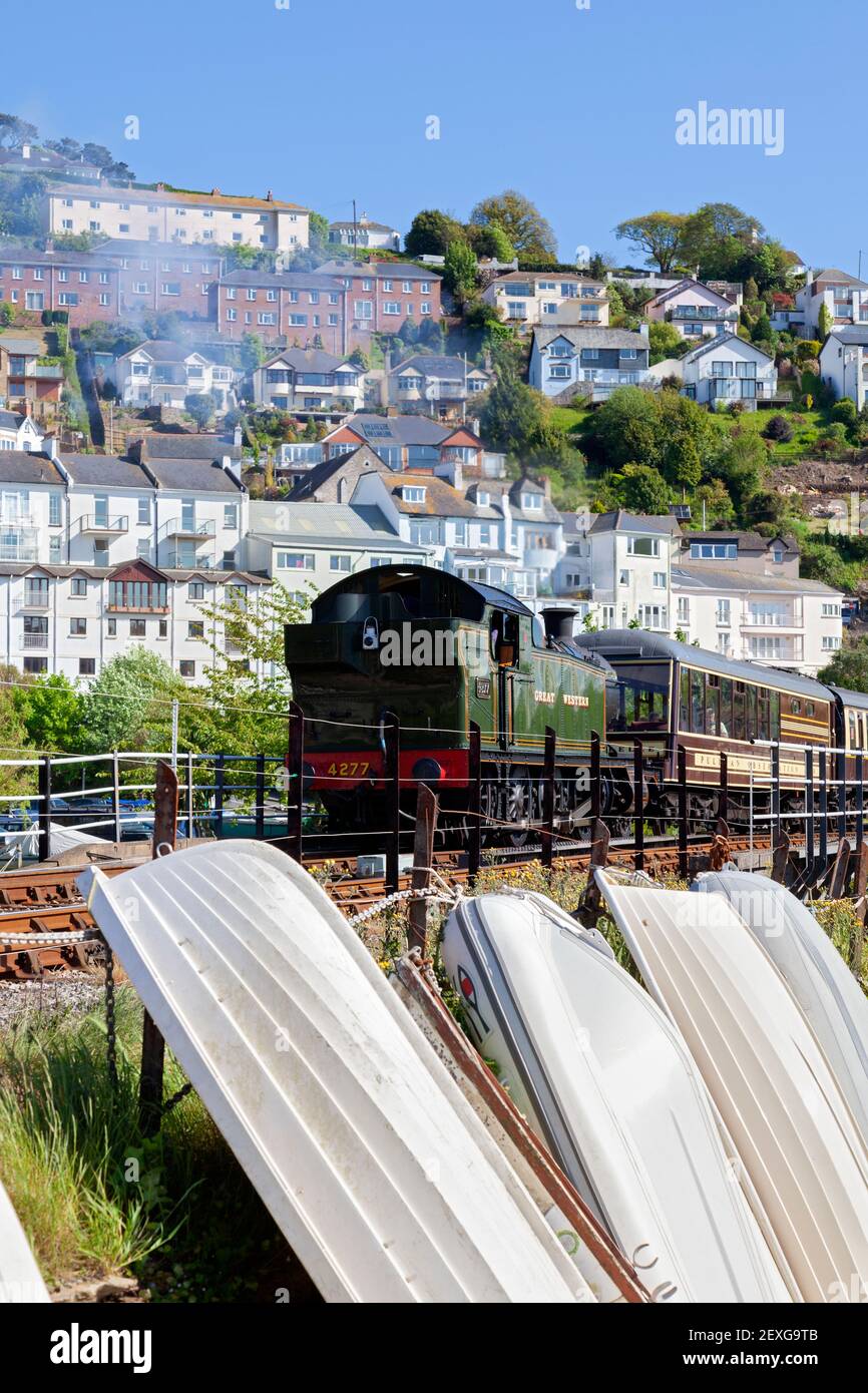 England, Devon, GWR Steam Locomotive No. 4277 'Hercules' departing ...