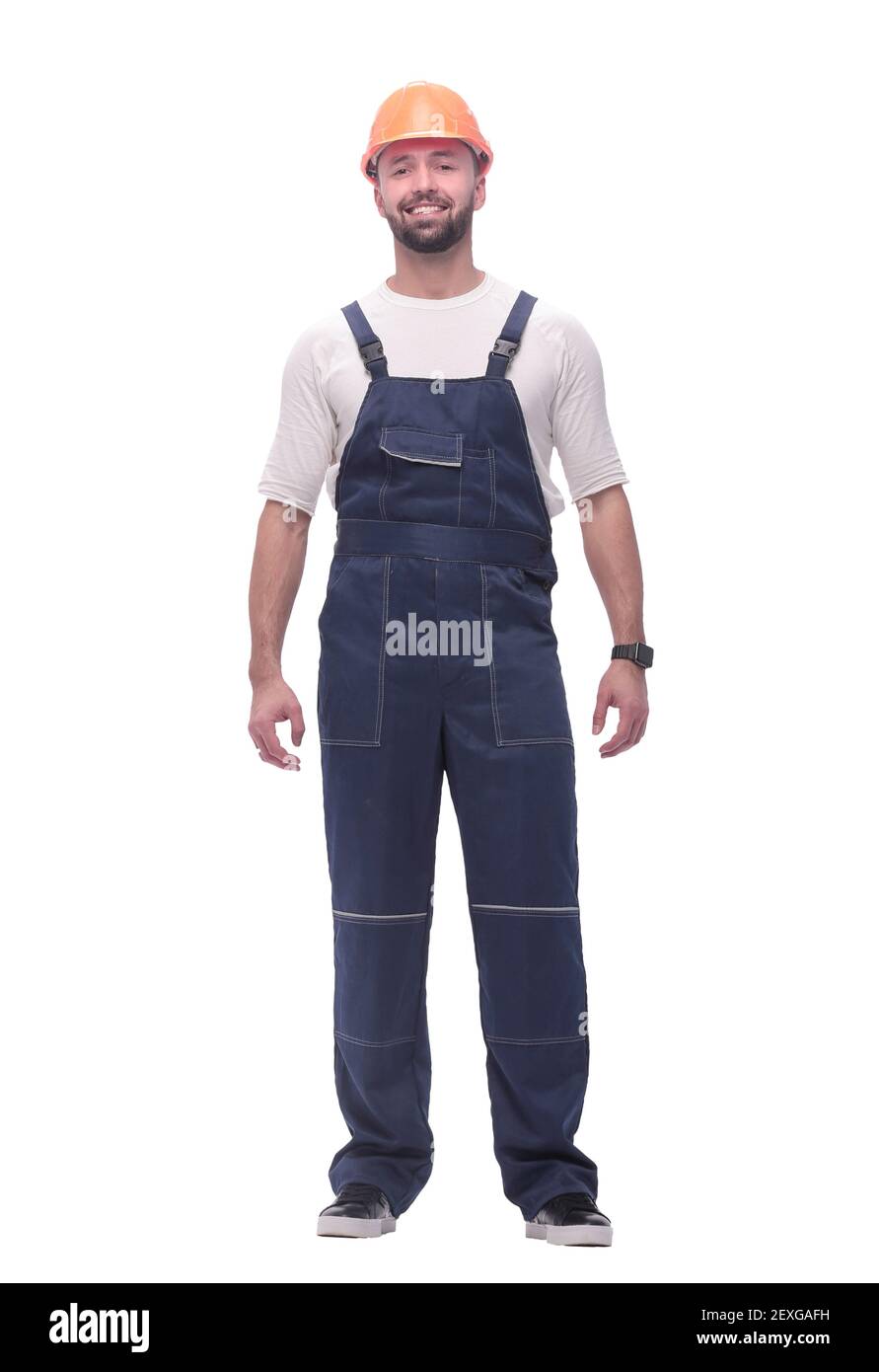 Man in overalls hard hat Cut Out Stock Images & Pictures - Alamy