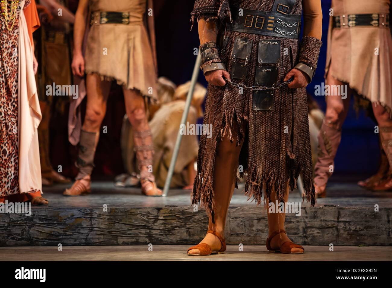 Closeup of men in egyptian clothes, theatrical costume. Aida opera by ...