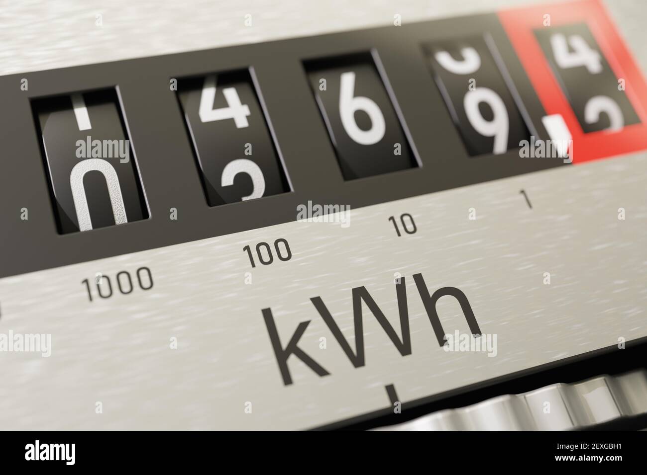 Close-up view on electrometer measuring electricity consumption. 3D ...