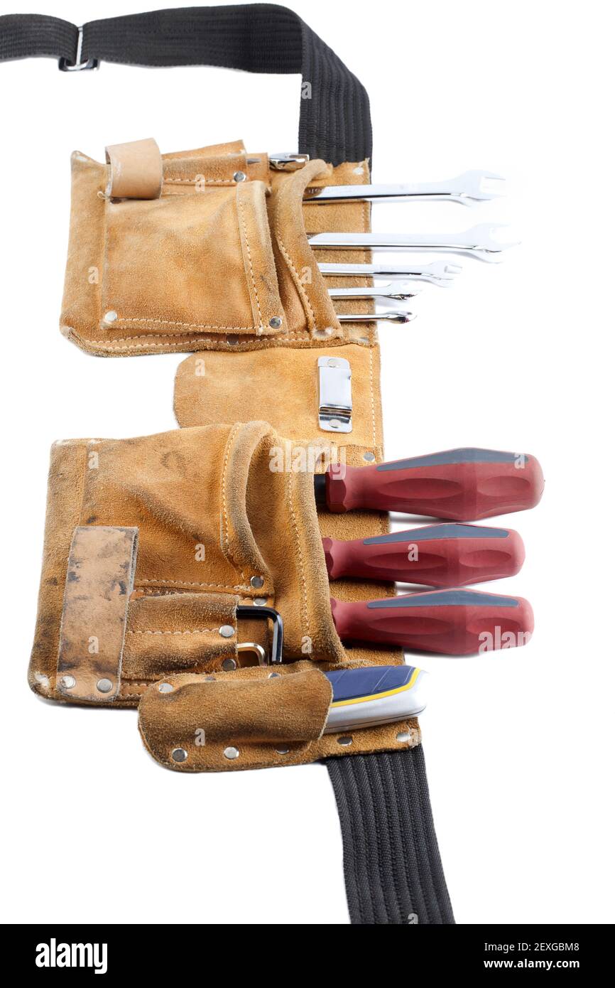 Tool belt with screwdriver and spanner Stock Photo - Alamy