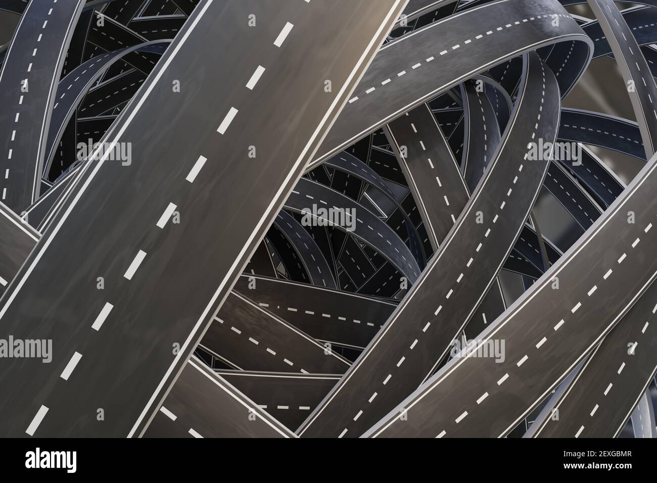 Multiple tangled chaotic roads. 3D rendered illustration Stock Photo ...