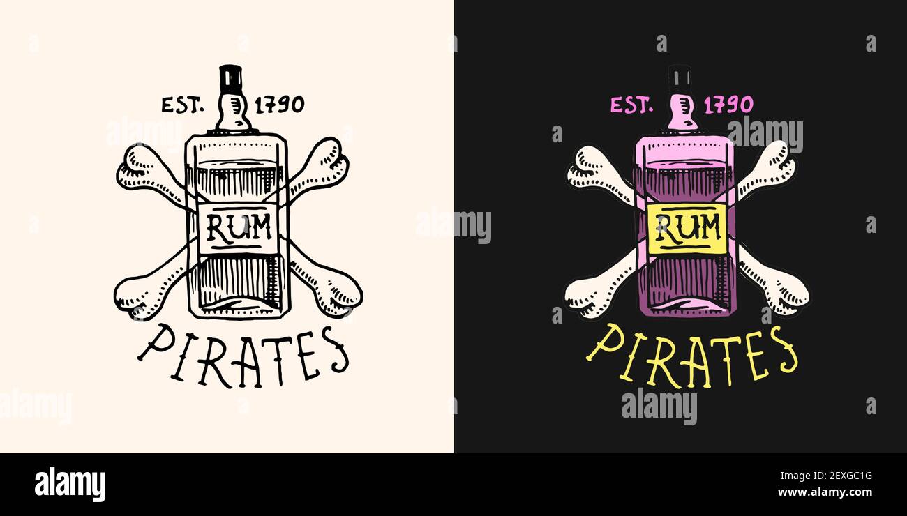 Pirate rum on a background of bones logo. Marine and nautical or sea ...