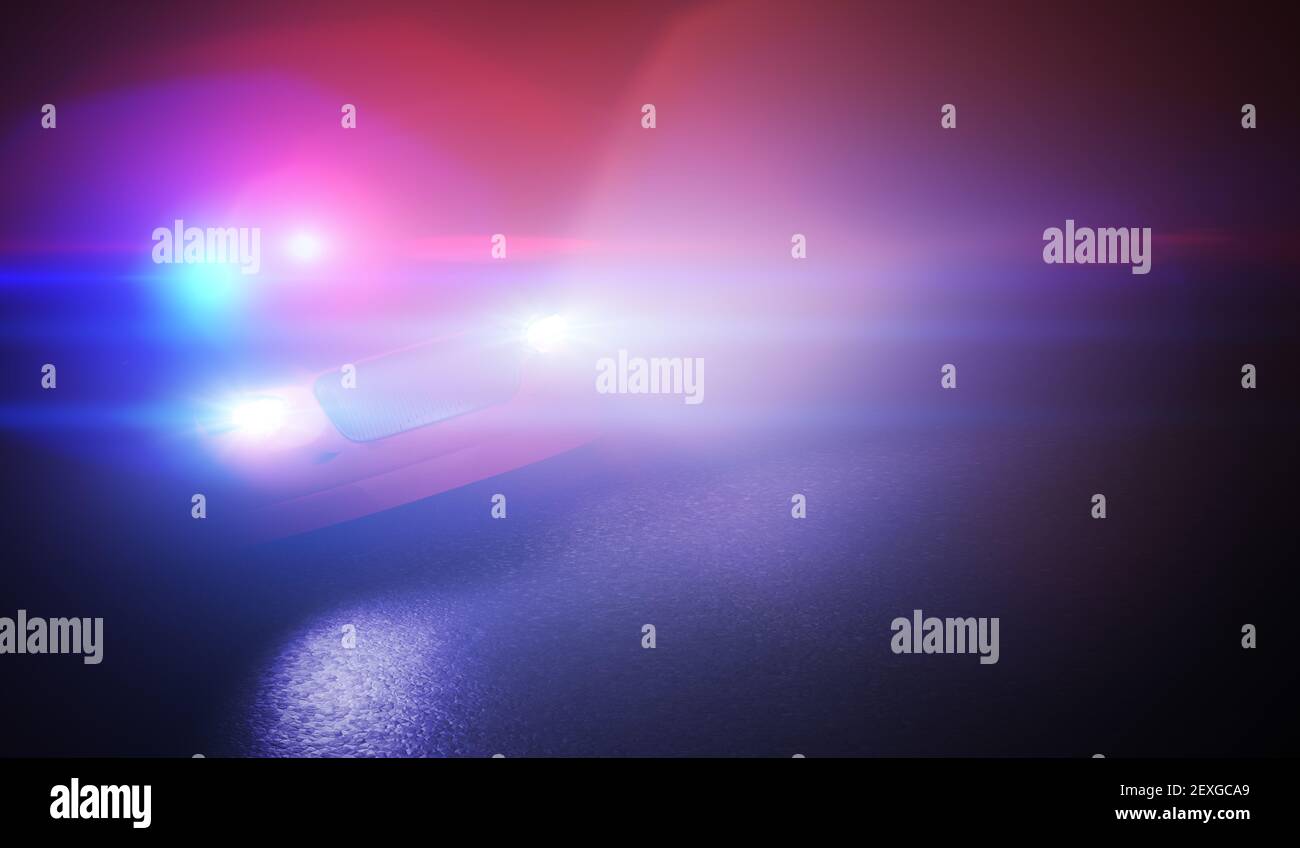 Police car with emergency siren at night. 3D rendered illustration ...