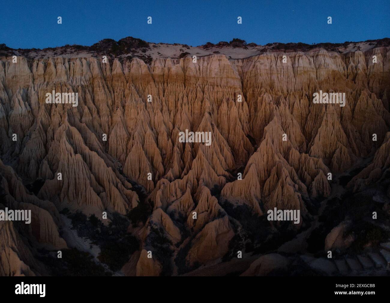 Aerial panorama view of Arriba Fossil da Praia da Gale Fontainhas beach ...