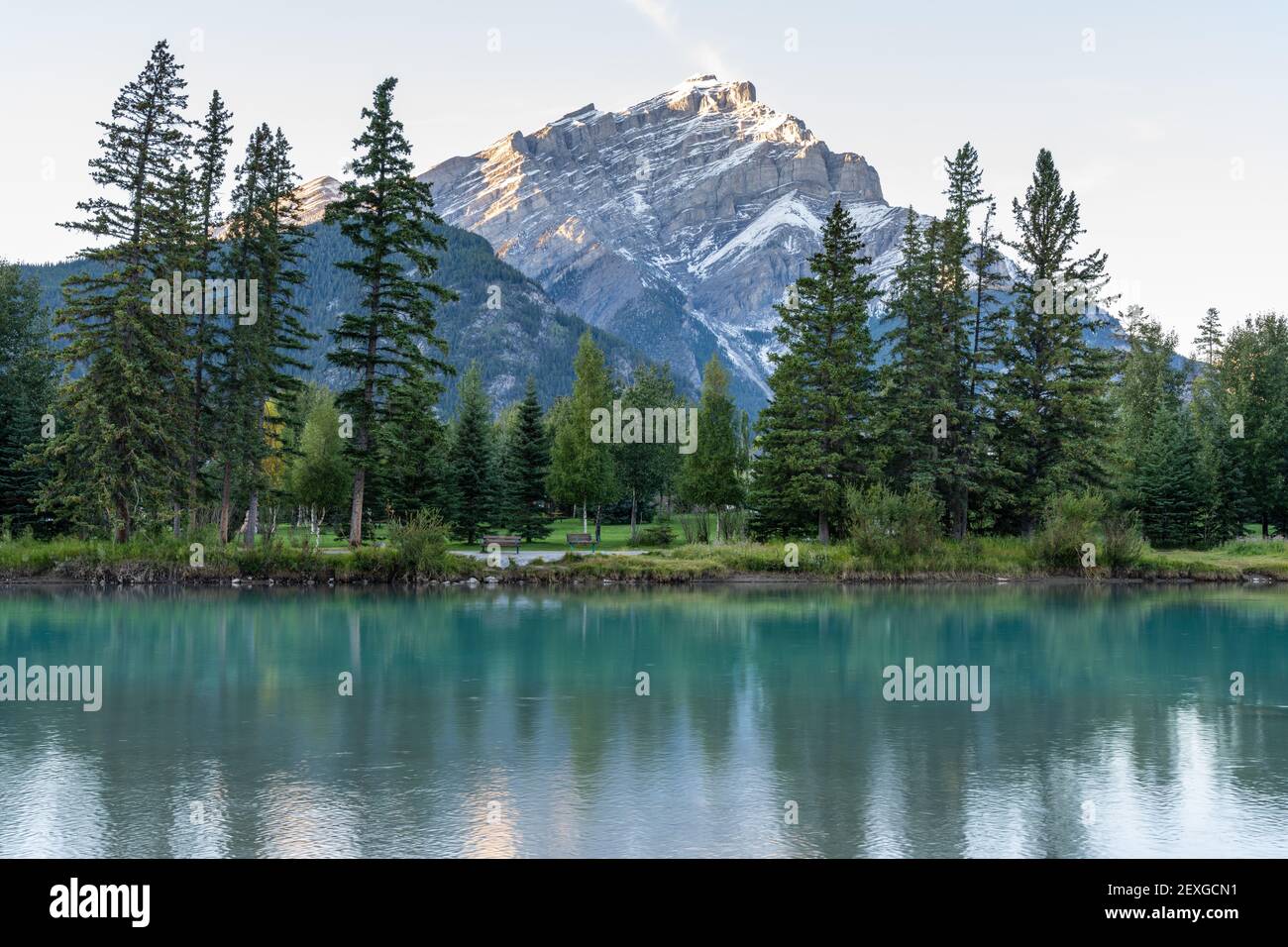 Banff National Park beautiful scenery. Cascade Mountain and pine trees ...