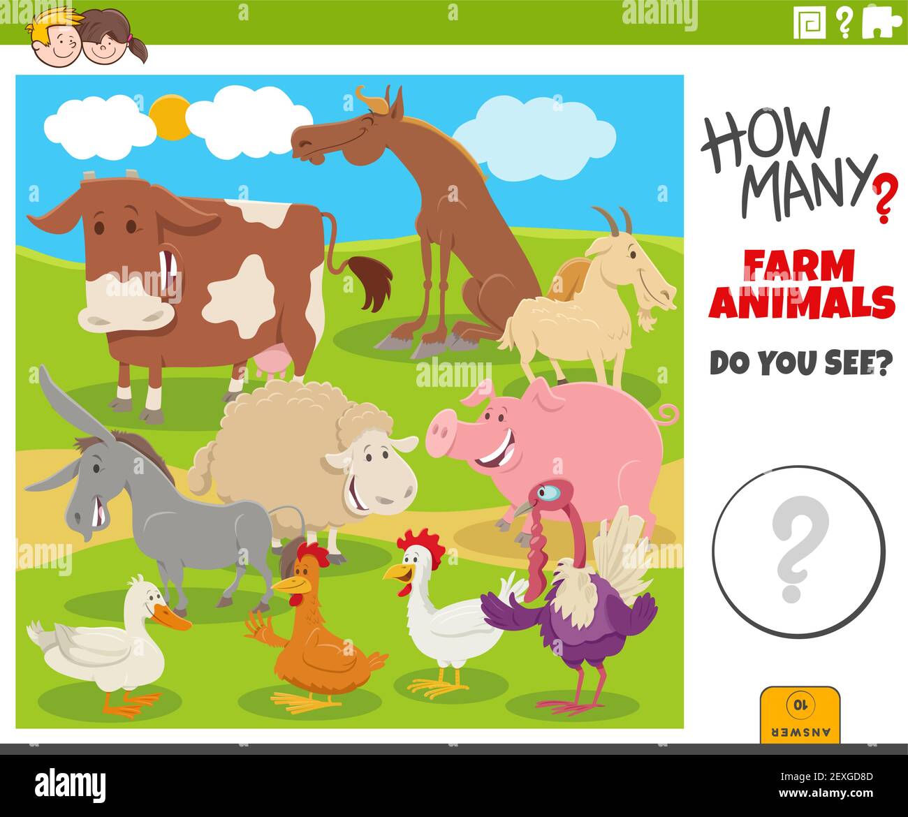 Illustration of educational counting game for children with cartoon ...