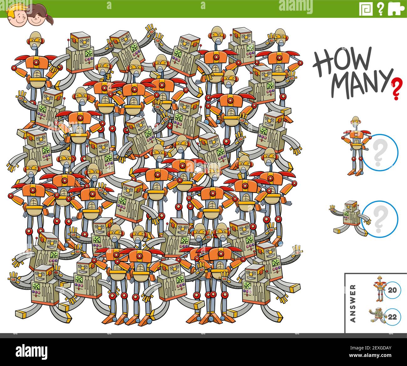 Illustration of educational counting game for children with robot ...