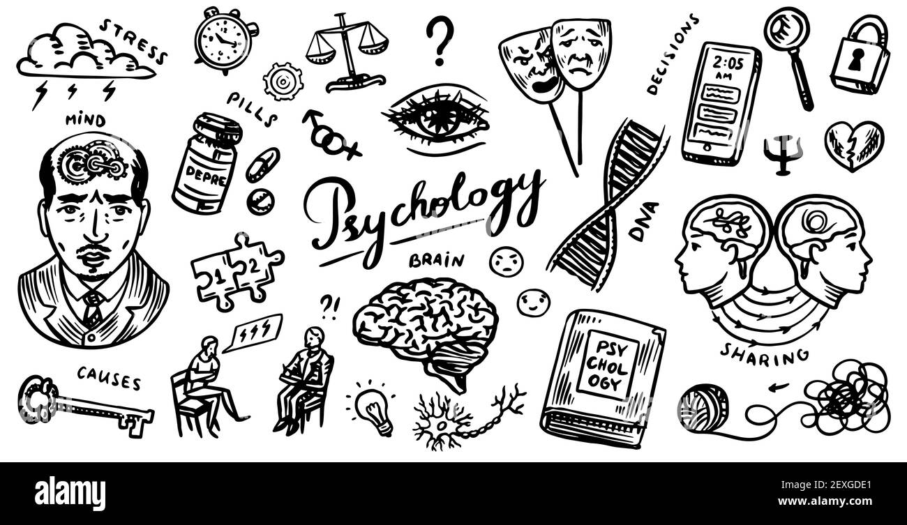 Psychology science symbols. Psychologist online. Clew and dna, puzzle ...