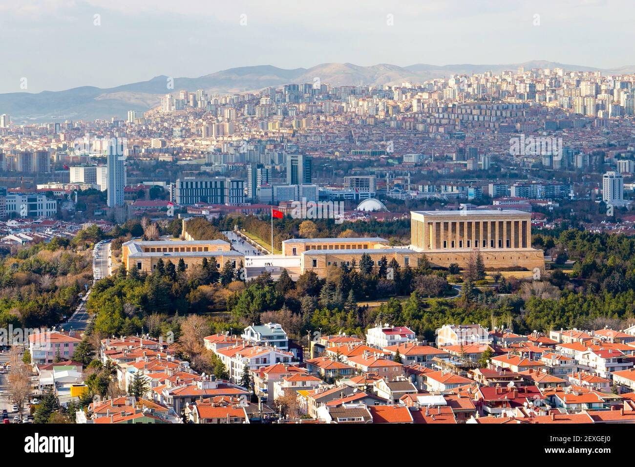 Ankara, Turkey - February 9 2021: Panoramic Ankara view with Anitkabir ...