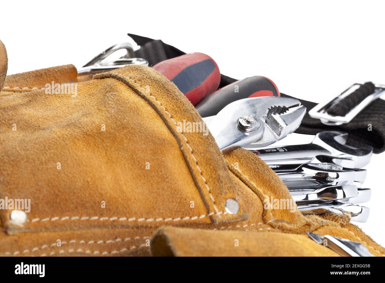 Spanners in brown tool belt Stock Photo - Alamy