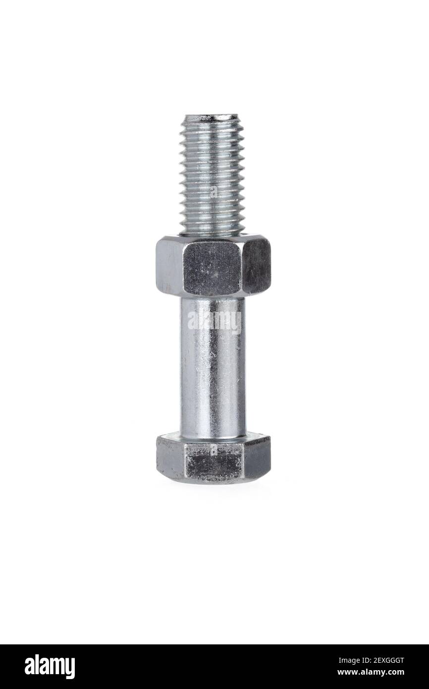 Nut on bolt on white surface Stock Photo - Alamy