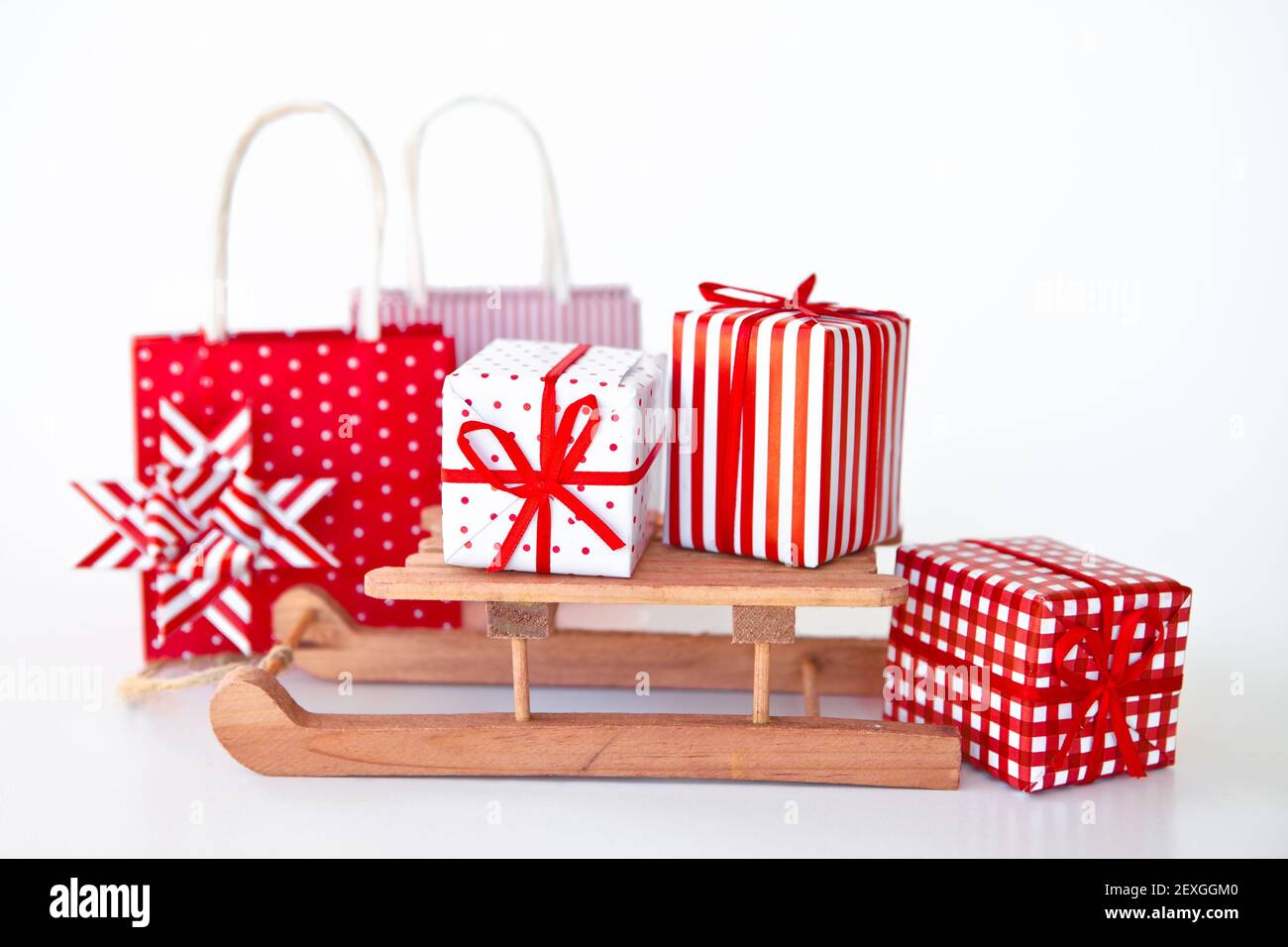 Colorful gifts on sledges Stock Photo - Alamy