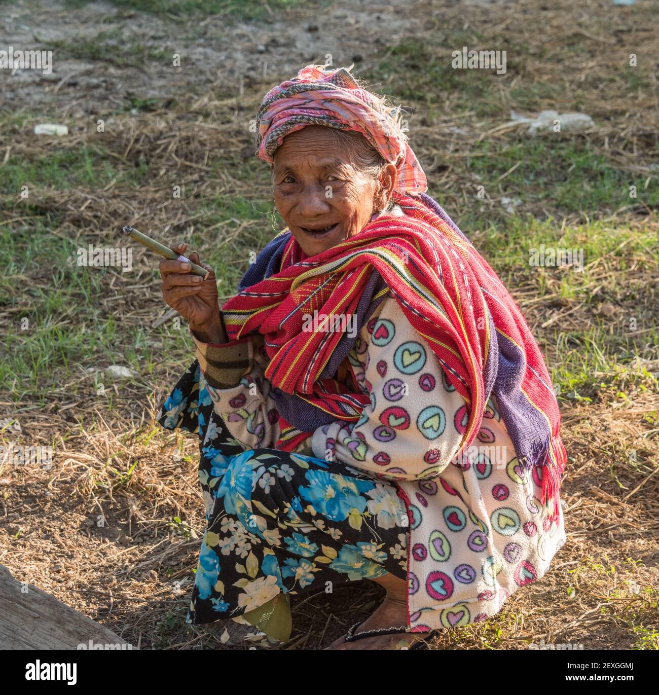 Portrait of old lady in Myanmar village Stock Photo - Alamy