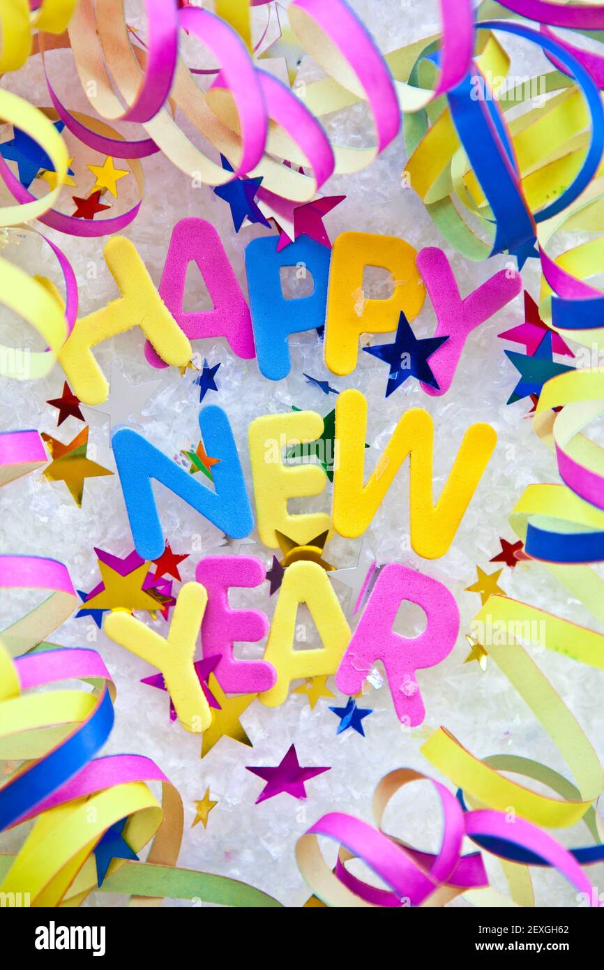 Happy new year colorful letters hi-res stock photography and images - Alamy