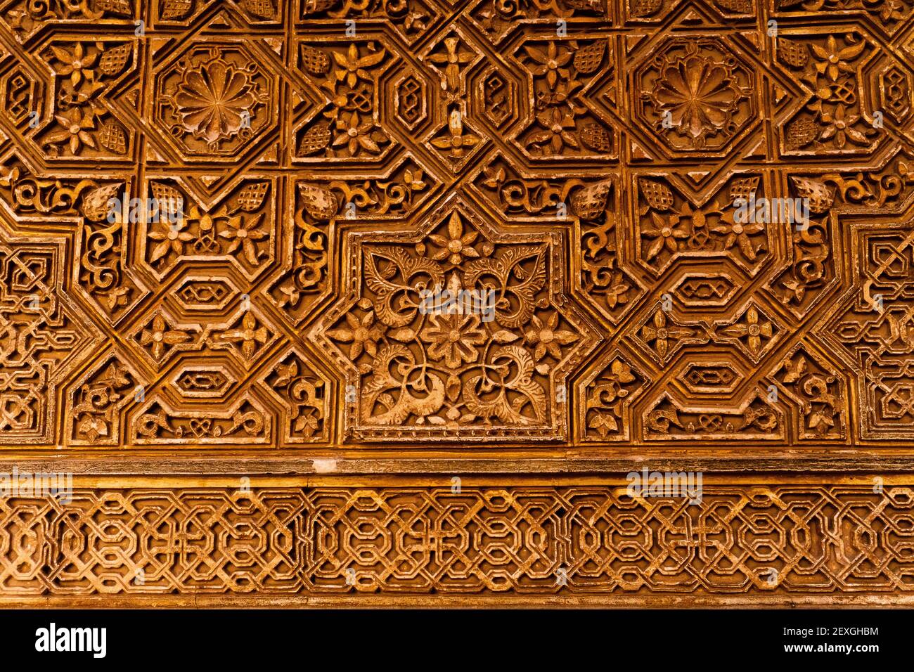 The wall of an ancient building wall with ornamental design in Spain ...