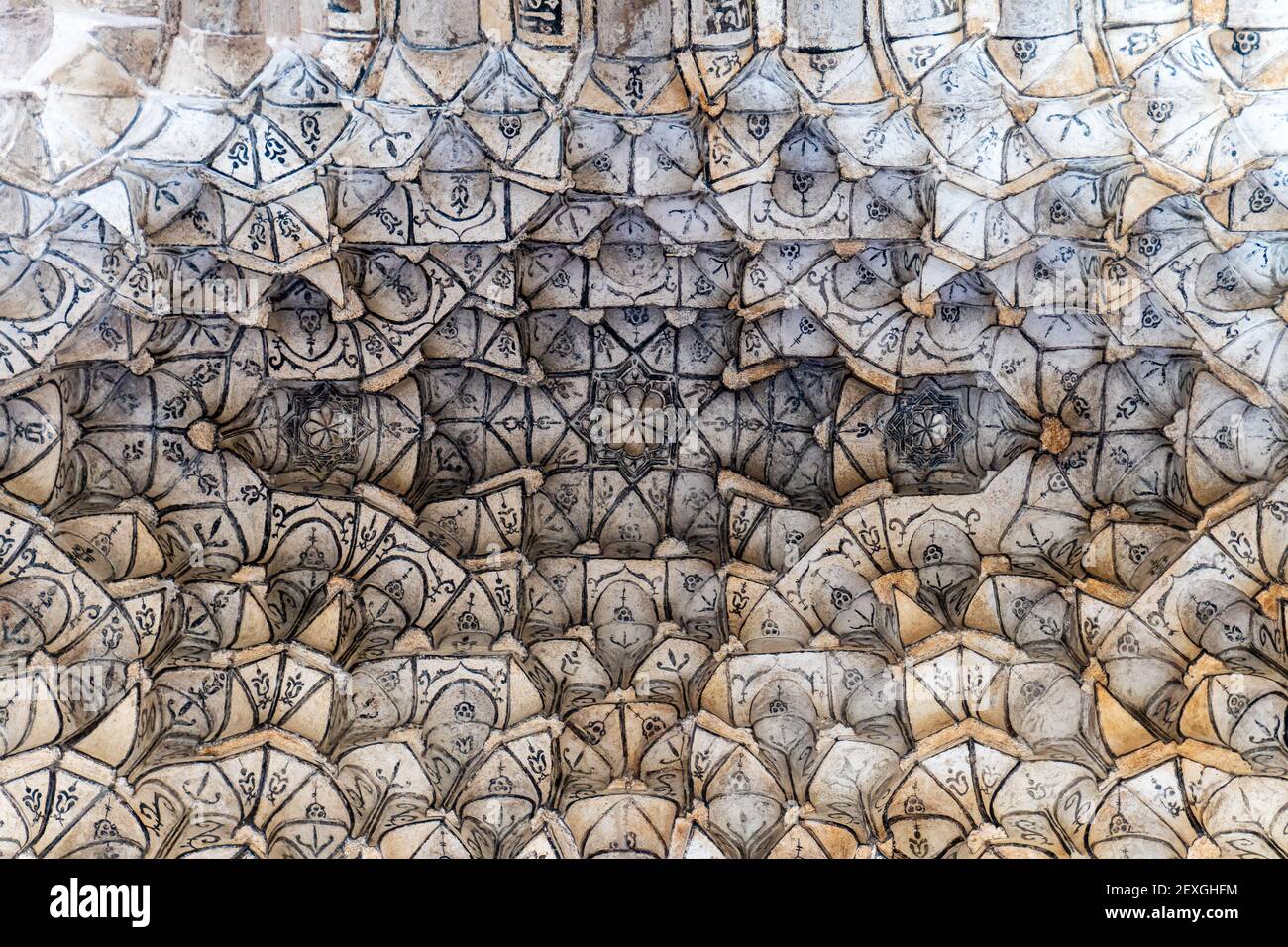 The wall of an ancient building wall with ornamental design in Spain ...