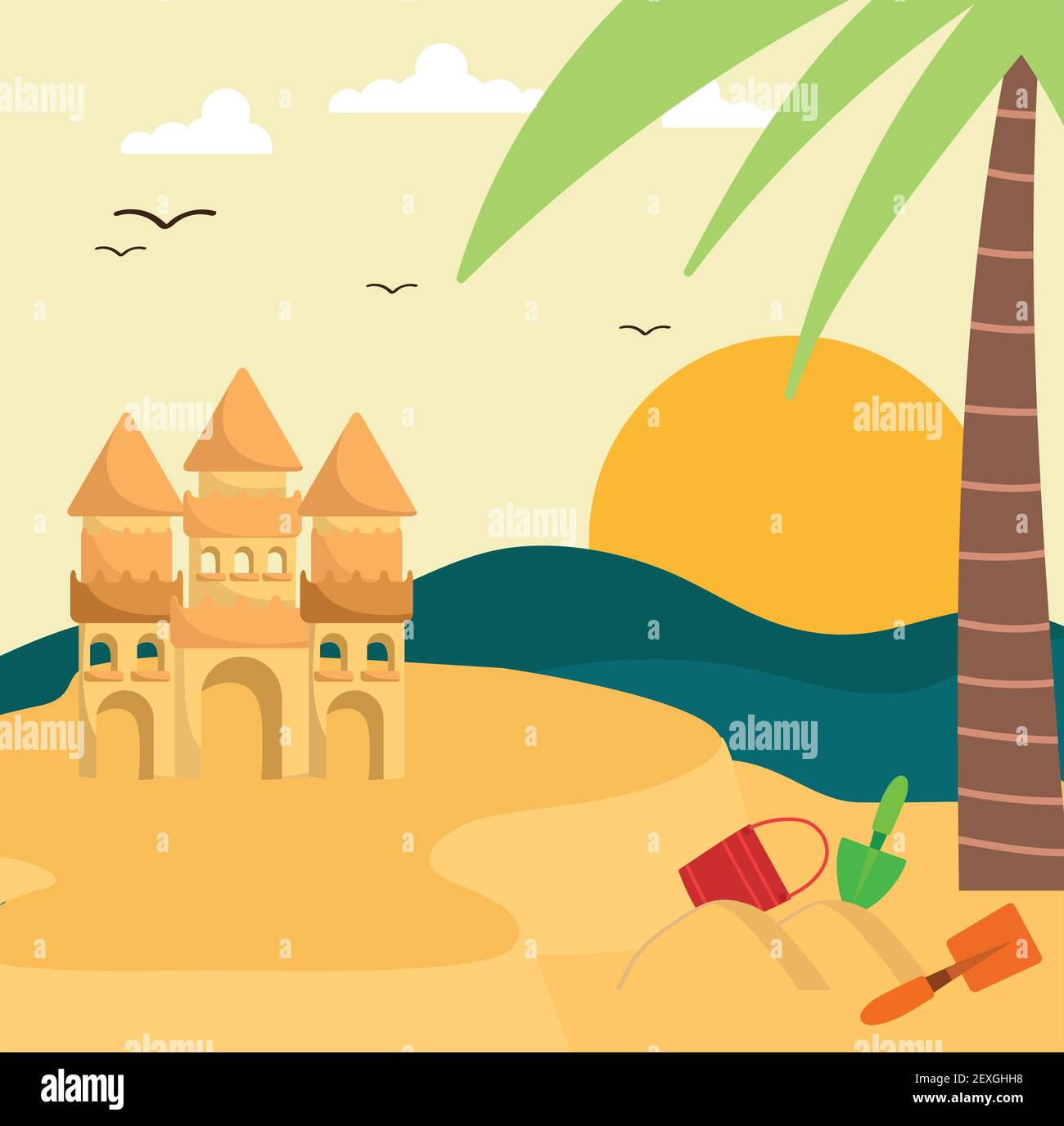summer activities beach ball sandcastle Stock Vector Image & Art - Alamy