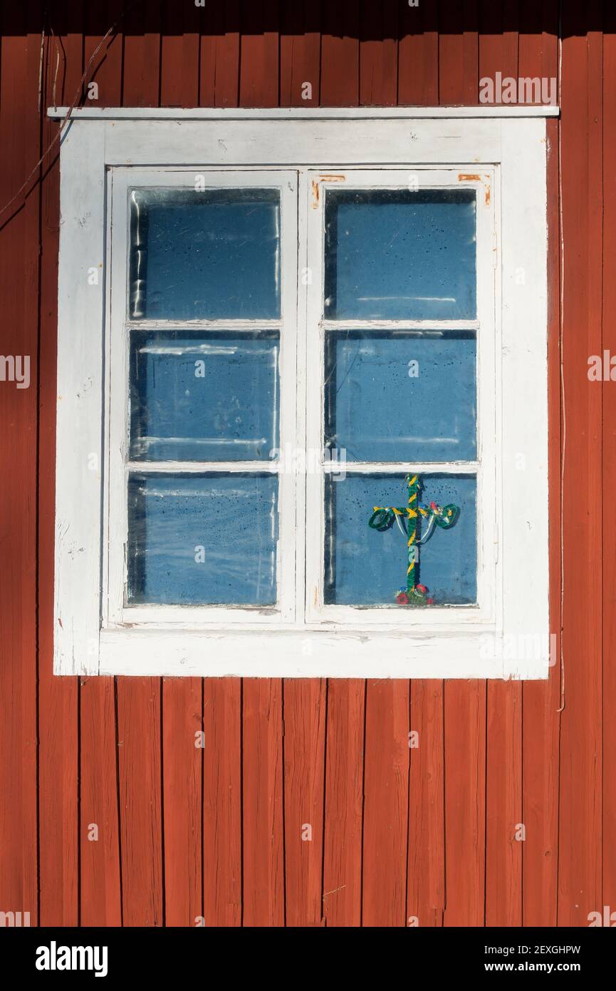 Window in an old swedish wooden house Stock Photo - Alamy