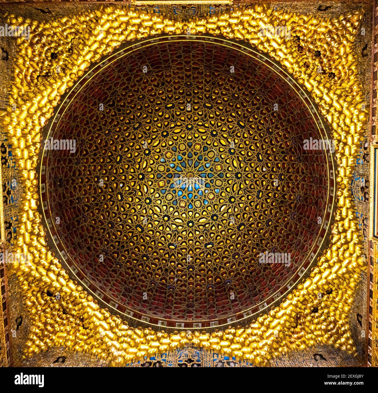 The ceiling of Salon de Embajadores of Alcazar at Seville, Spain Stock ...