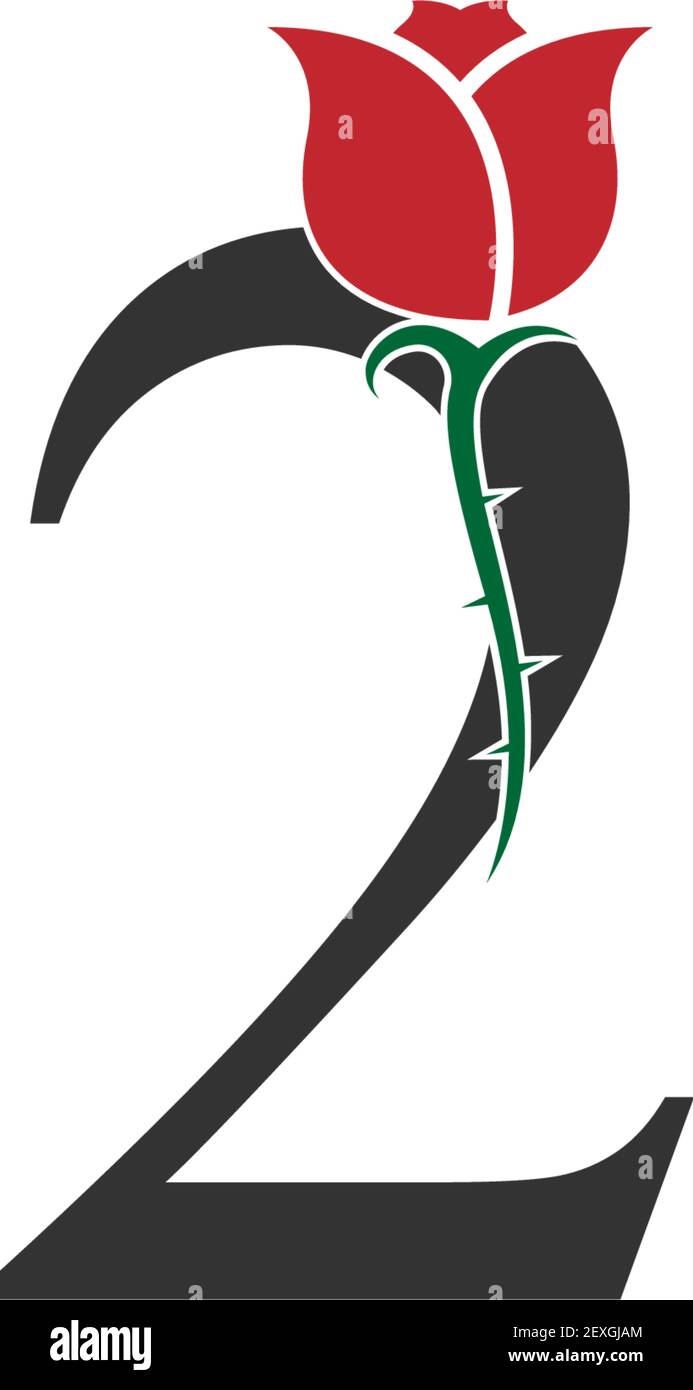 Number 2 logo icon with rose design vector illustration Stock Vector ...