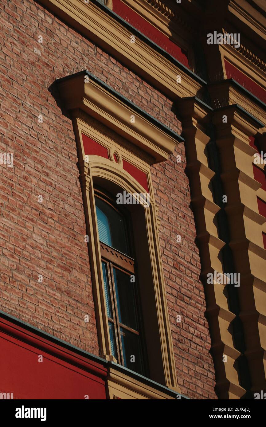 The windows in a red brick wall Stock Photo - Alamy