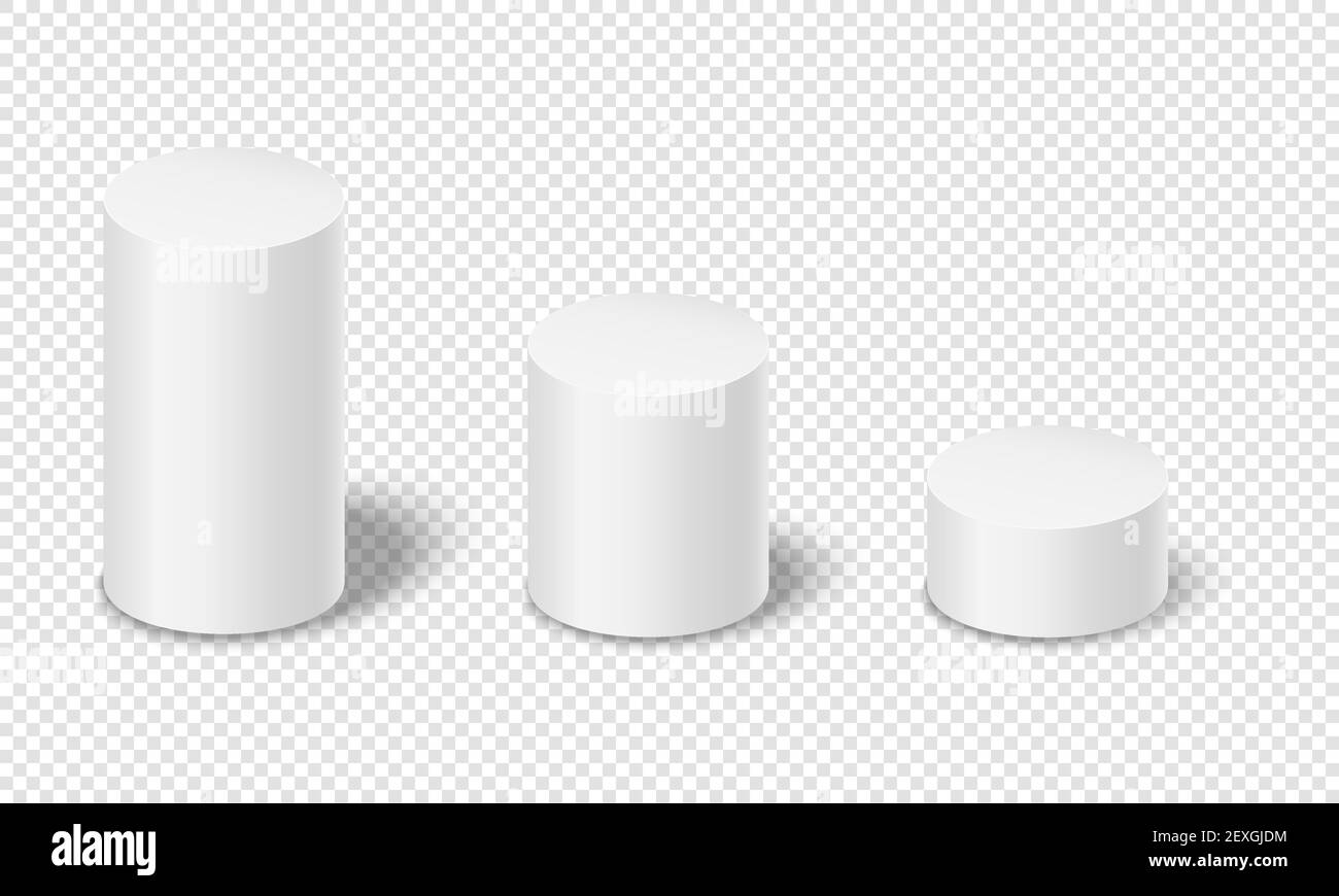 White cylinders with shadows isolated on transparent background. 3D ...