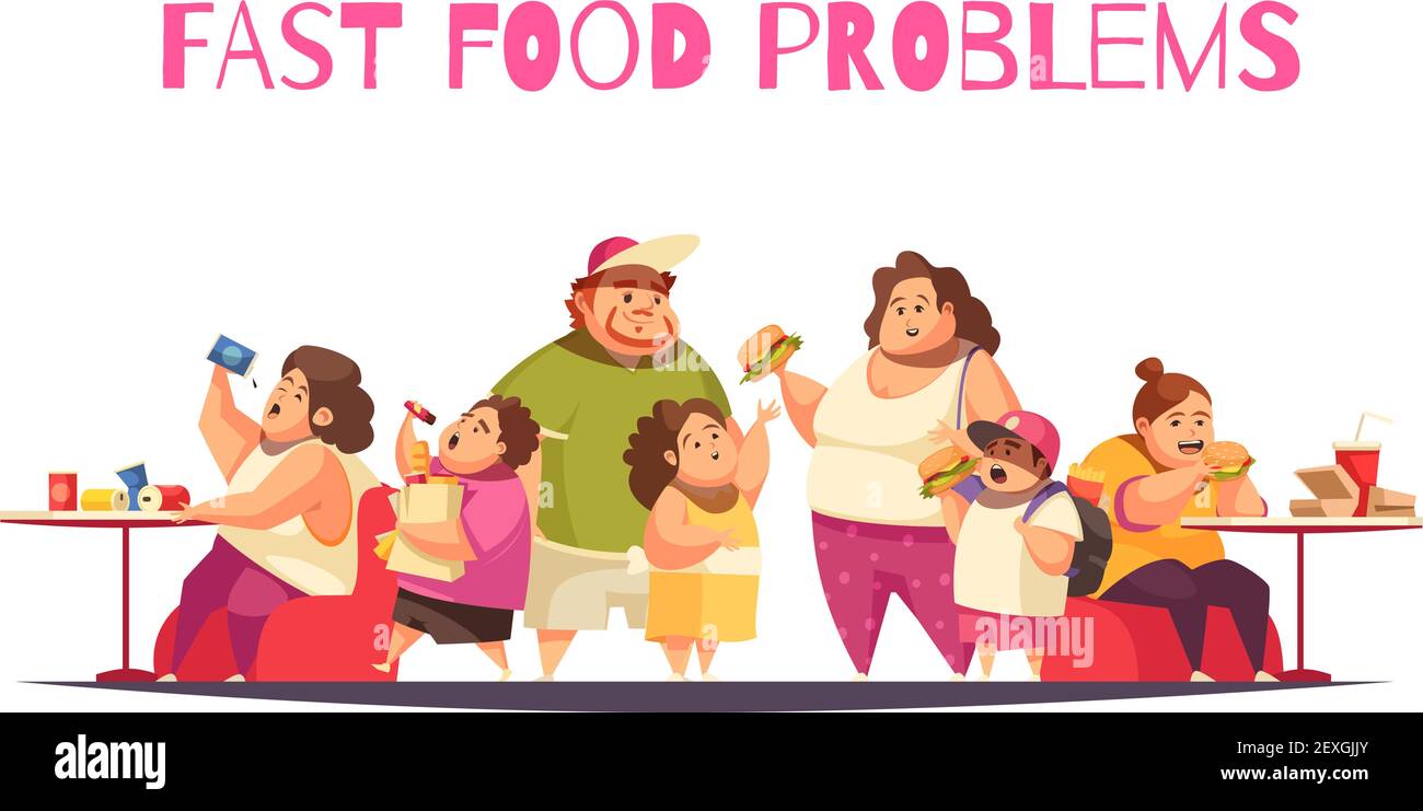 Fast food problems concept with gluttony symbols flat vector ...