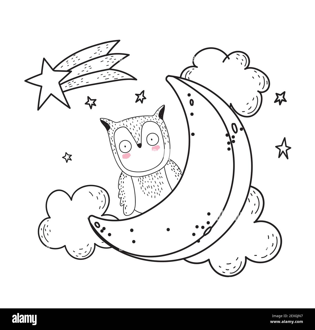 owl moon stars cartoon sketch Stock Vector Image & Art - Alamy