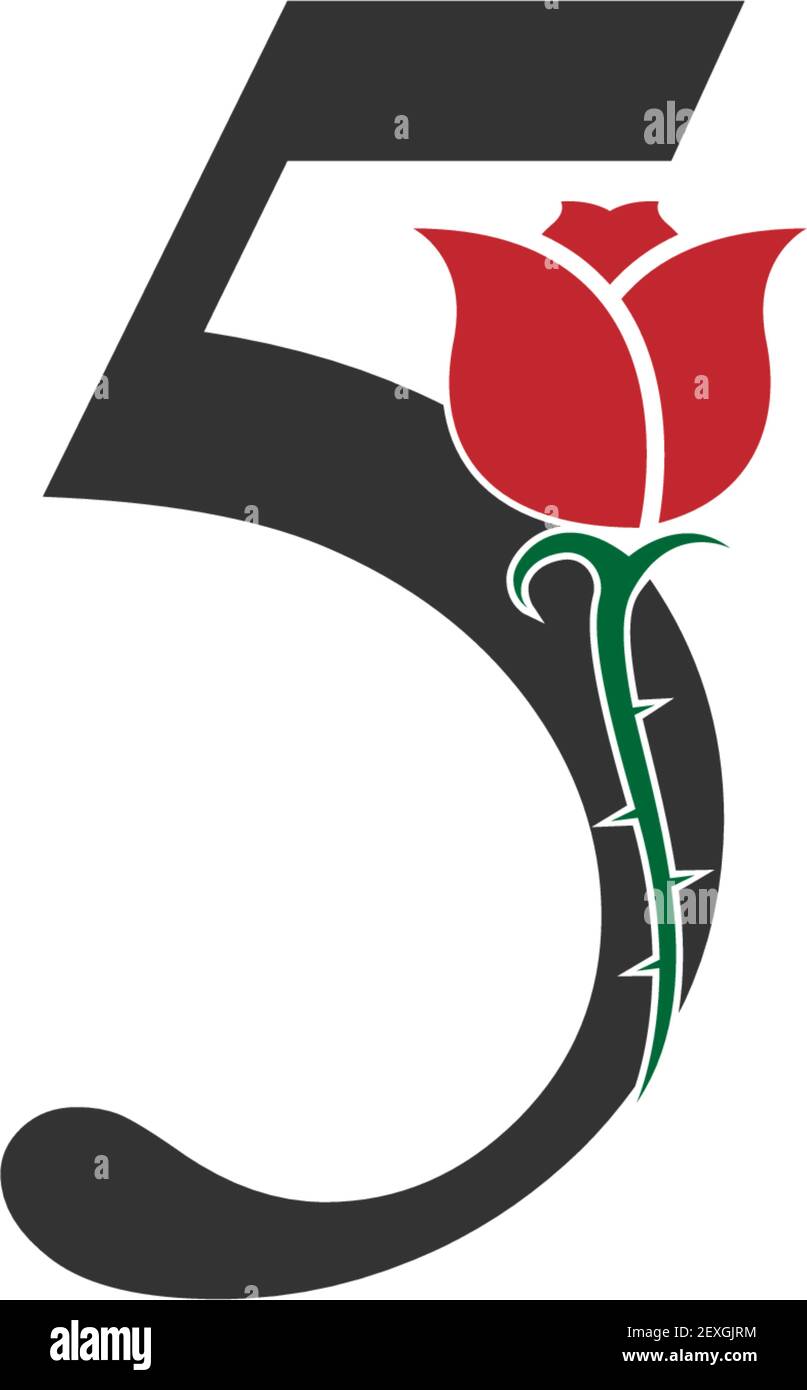 Number 5 logo icon with rose design vector illustration Stock Vector ...