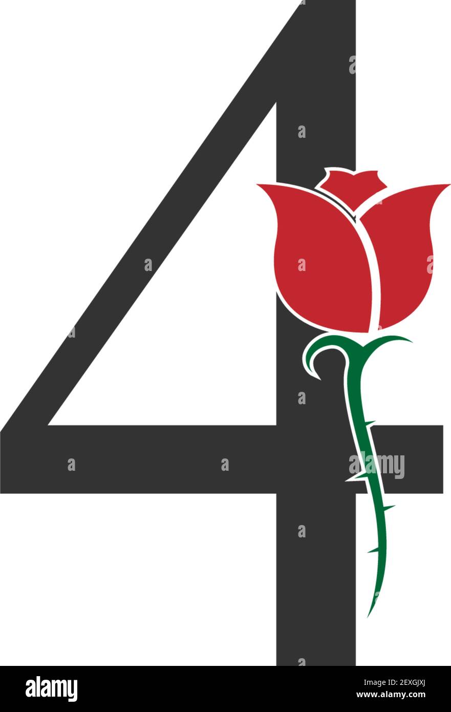 Number 4 logo icon with rose design vector illustration Stock Vector ...