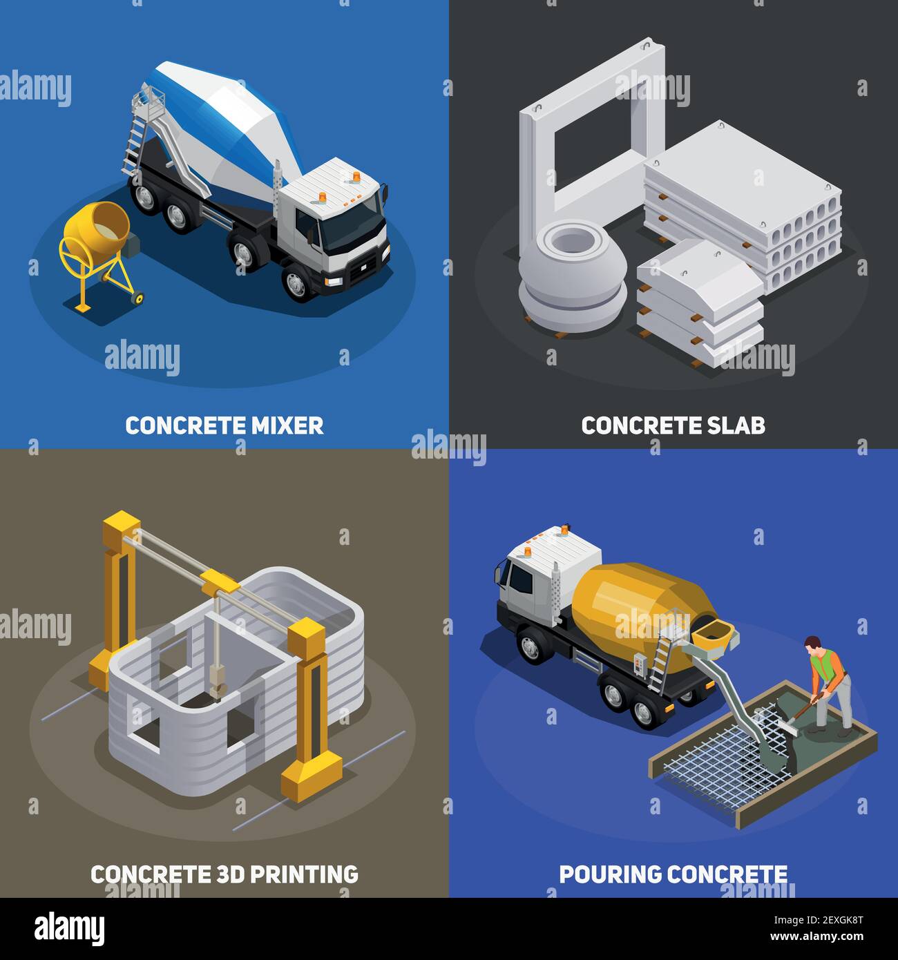 Concrete production isometric 2x2 design concept with transport cement ... Concrete production isometric 2x2 design concept with transport cement ...