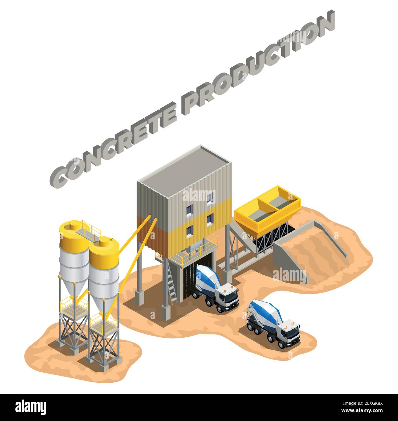 Concrete production isometric composition with editable text and ...