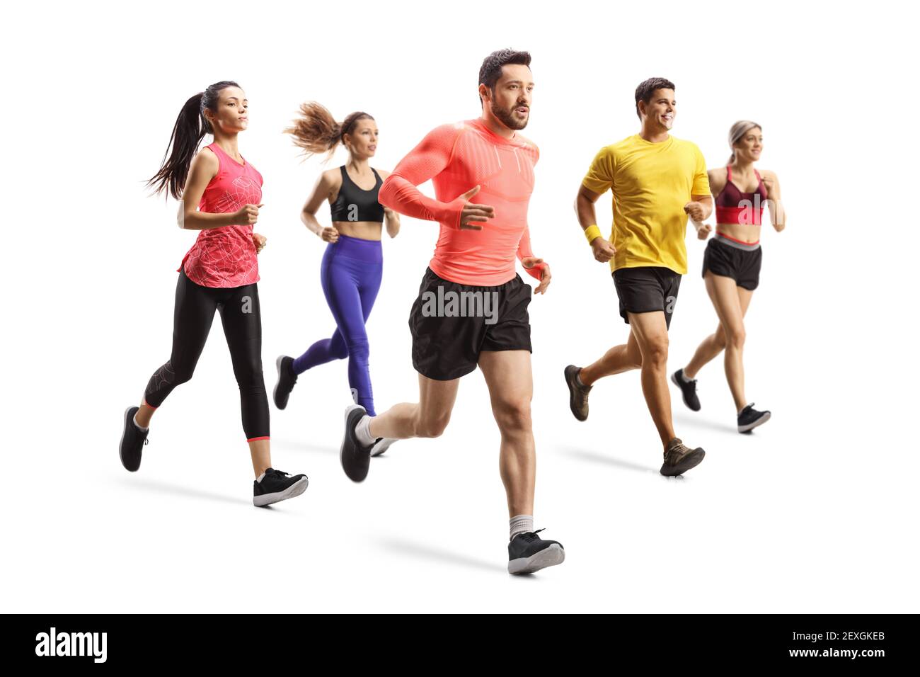 Group of young people running a race isolated on white background Stock ...