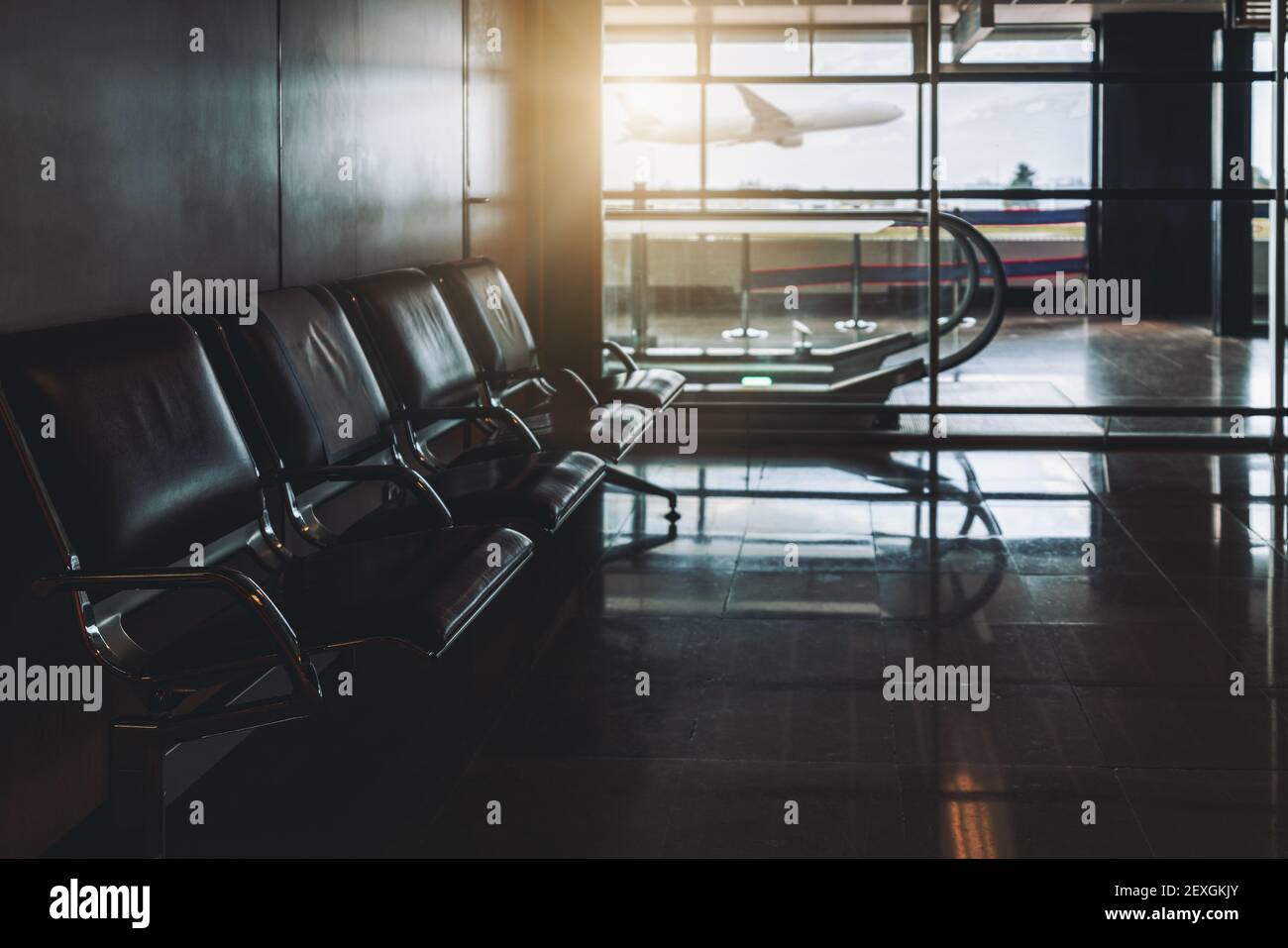 An empty waiting room of a modern airport terminal departure or arrival ...