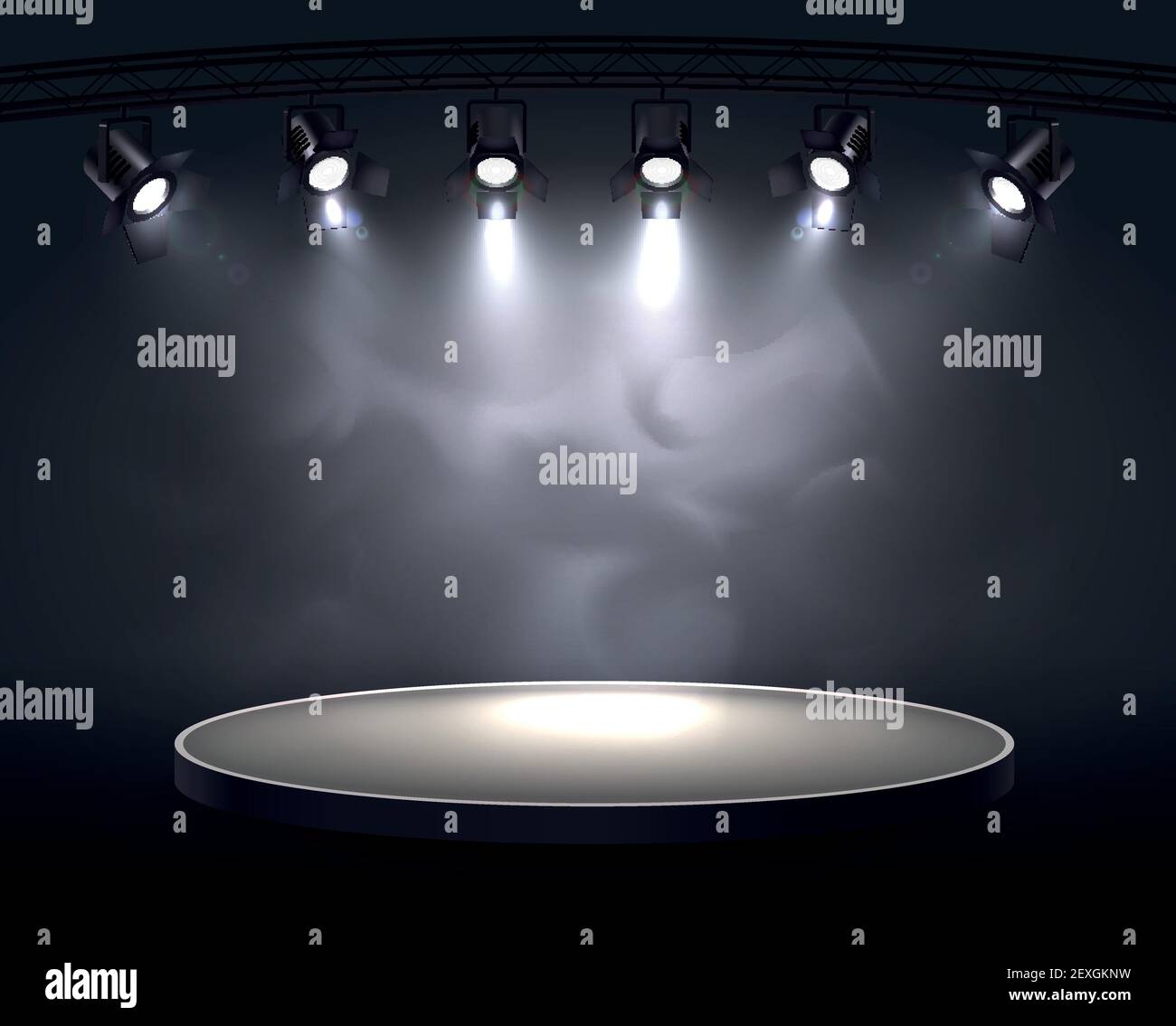 Spotlights realistic composition with round plot highlighted by six ...