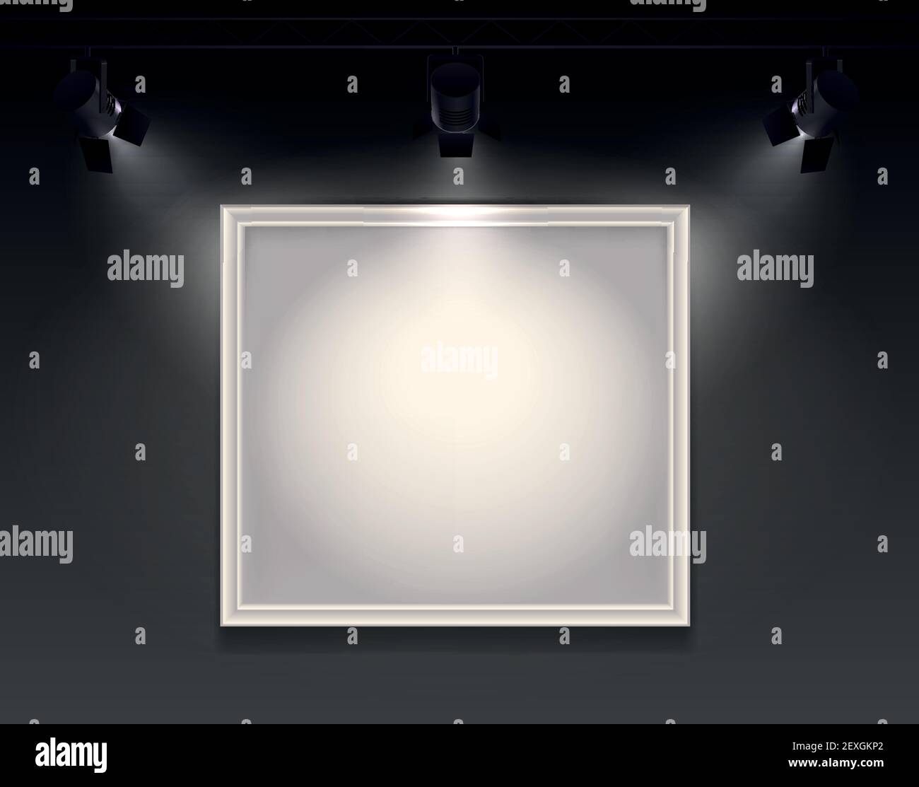 Spotlights realistic composition with view of wall with hanging empty ...