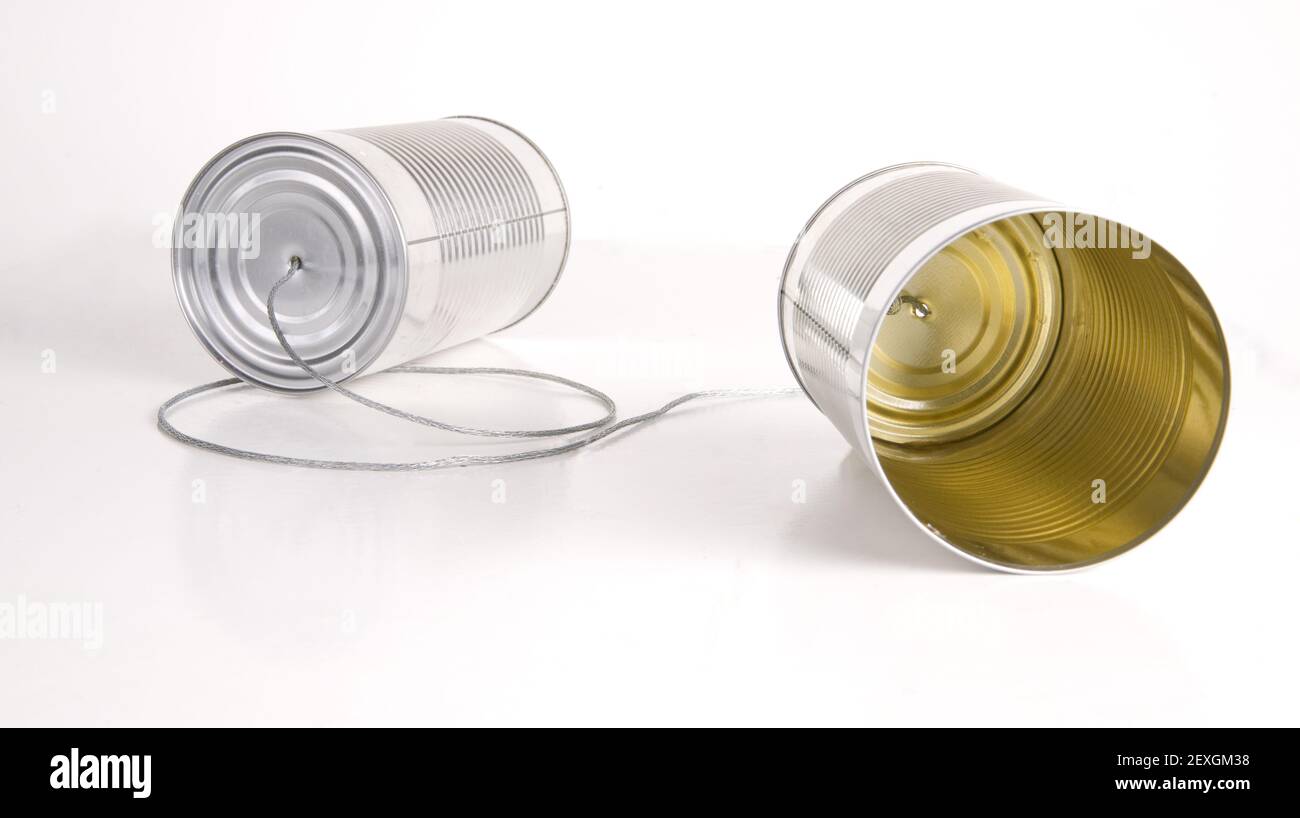 Two Cans Communication Primitive System Stock Photo - Alamy