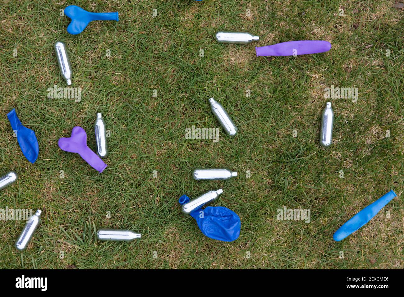 Nitrous oxide metal bulbs or laughing gas recreational drug use Stock ...