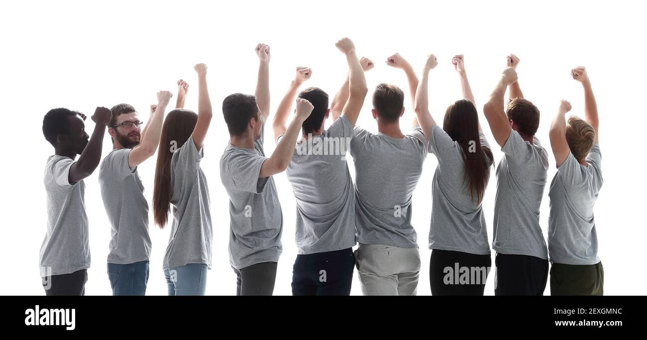 rear view. a group of young people showing their success Stock Photo ...