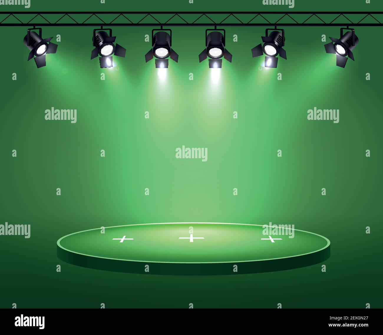 Spotlights realistic composition with set of six spot lights hanging on ...