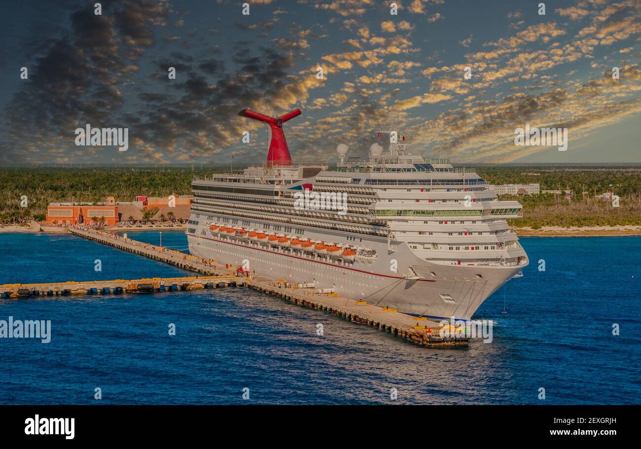 Cruise Ship at Remote Port at Dusk Stock Photo - Alamy
