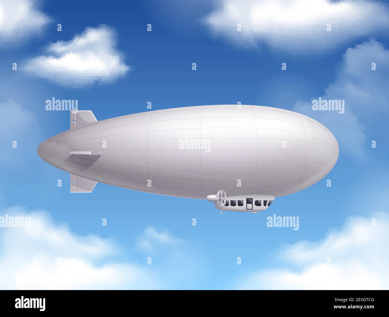 Dirigible in the sky realistic background with air transport symbols ...