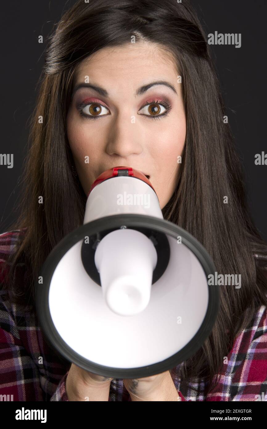 Female megaphone black hi-res stock photography and images - Alamy
