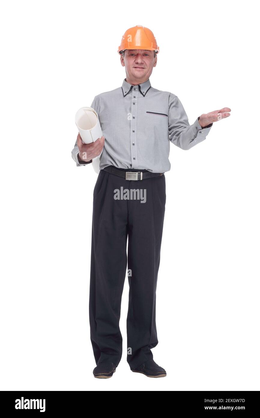 senior male architect with blueprints and helmet Stock Photo - Alamy