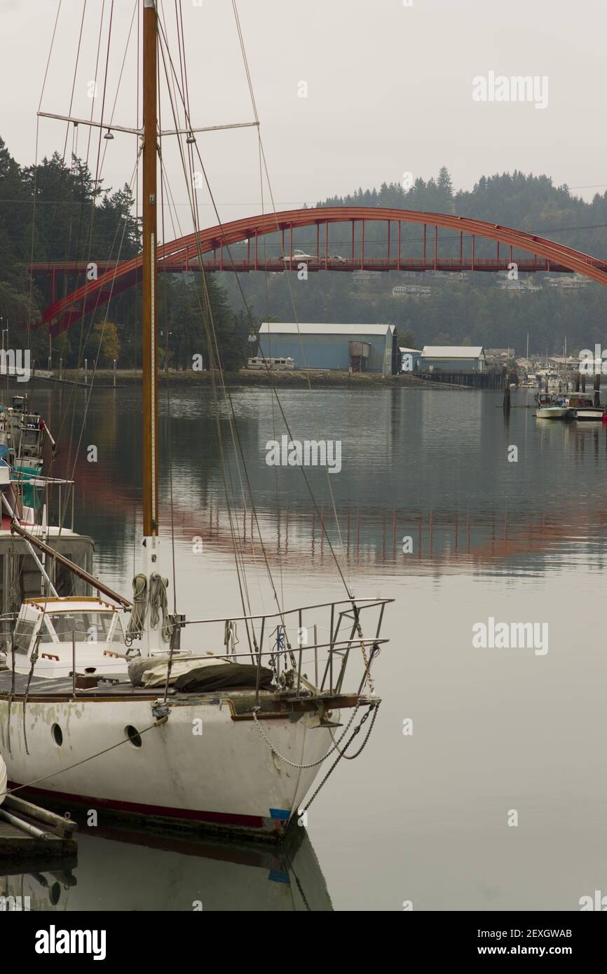 Bridge and Sailboat Swinomish Channel Stock Photo - Alamy